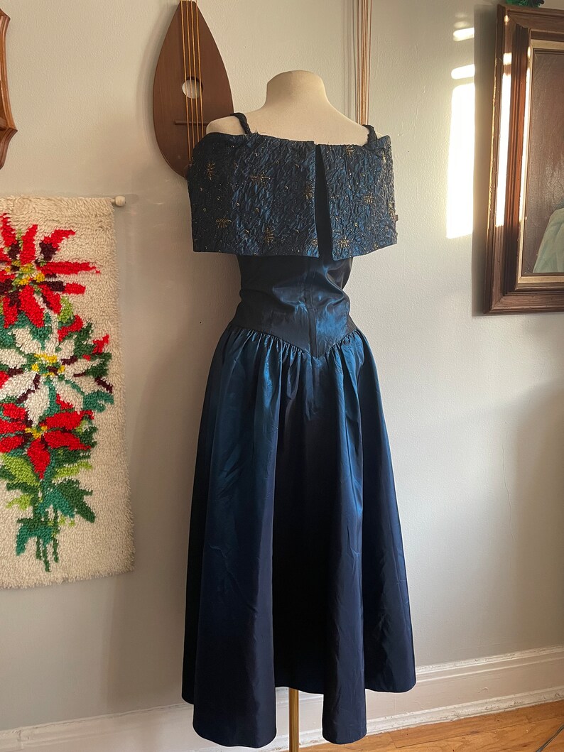 1980s Iridescent Blue Dress With Lurex Bow Collar - Etsy