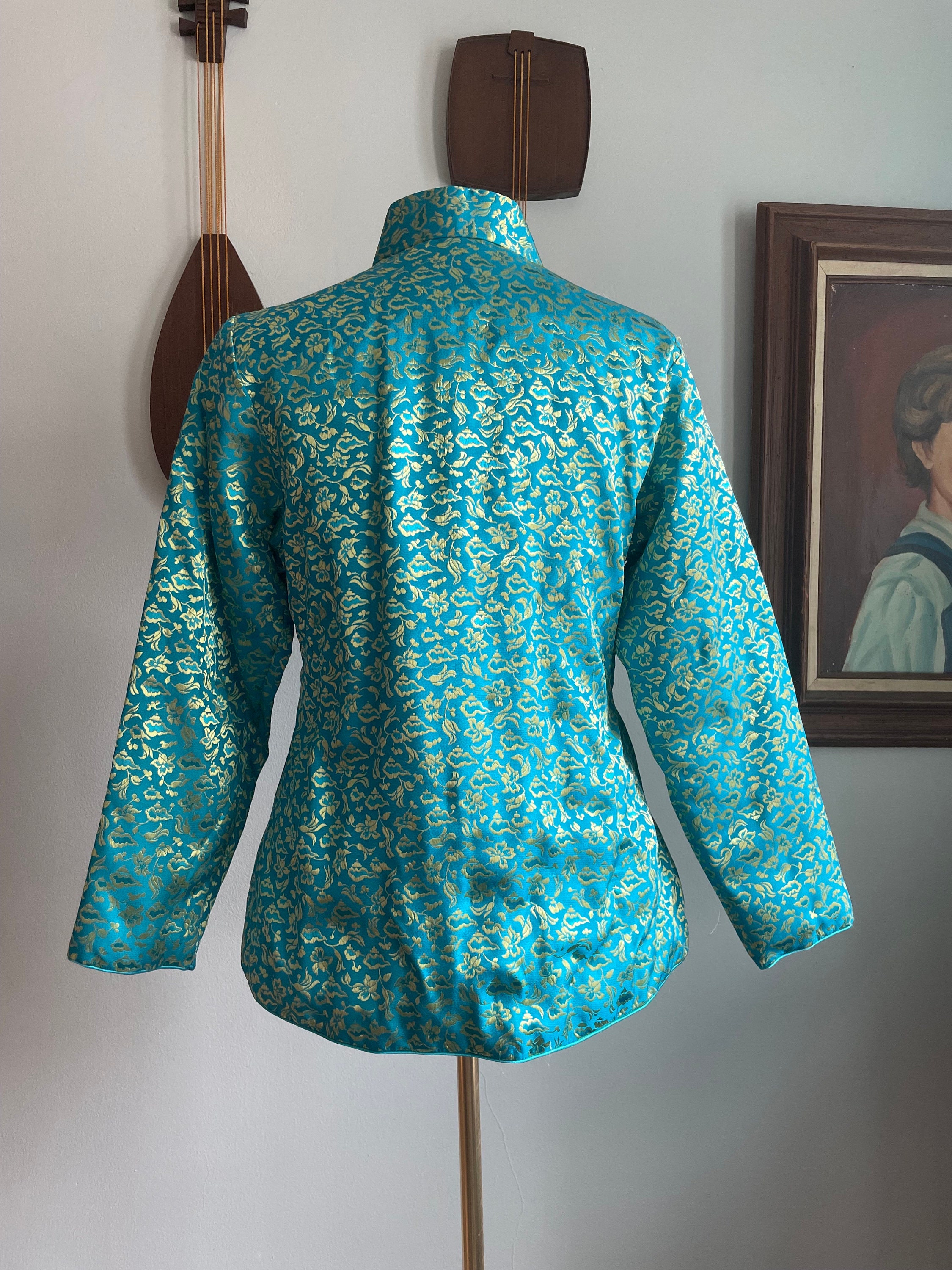1960s Blue and Gold Liquid Satin Hostess Jacket - Etsy