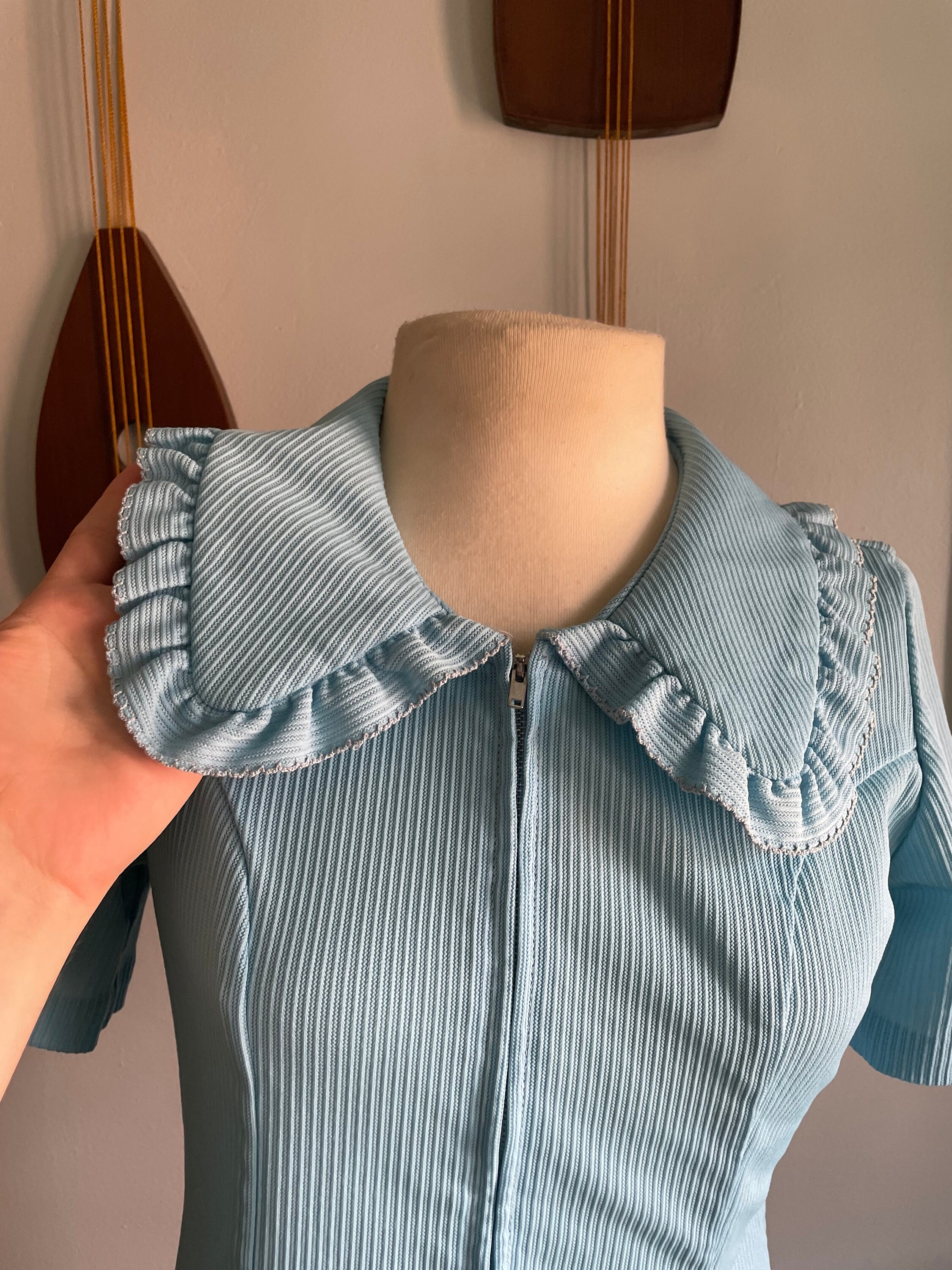 1970s Baby Blue Service Uniform Top With Ruffled Peter Pan - Etsy