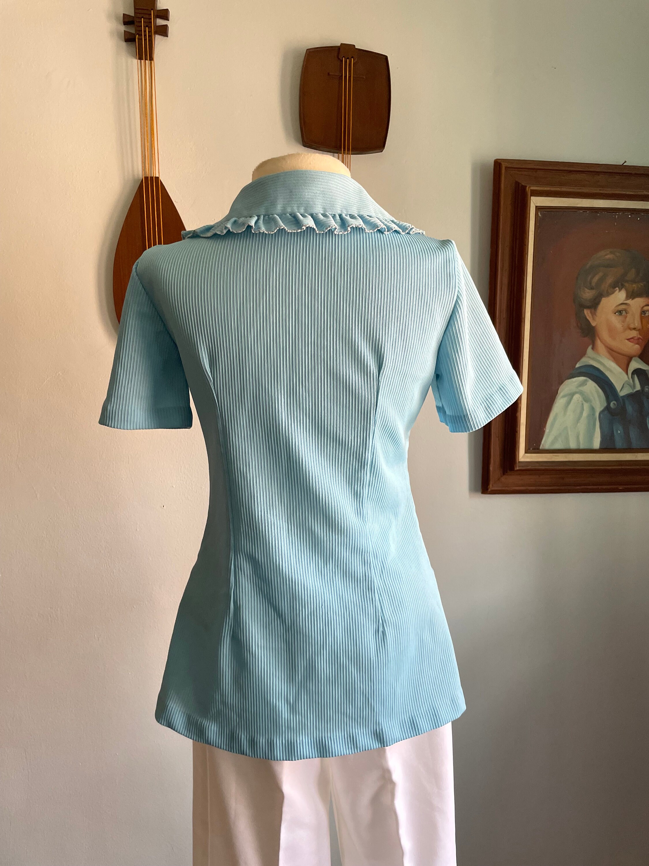 1970s Baby Blue Service Uniform Top With Ruffled Peter Pan - Etsy