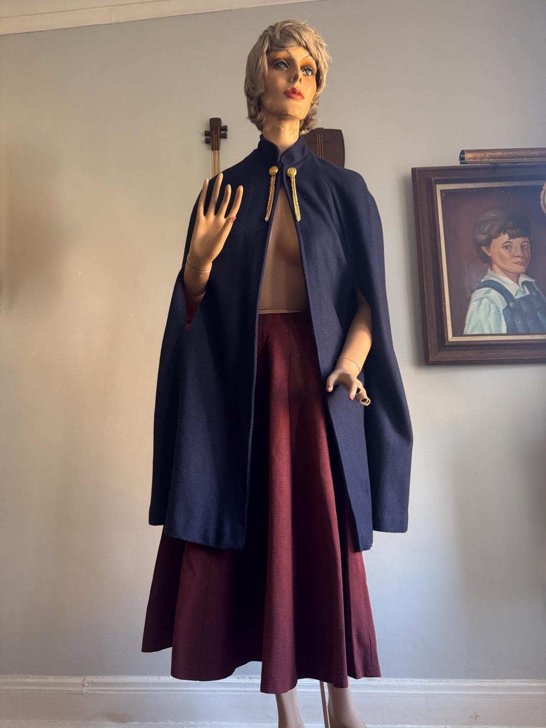 1960s/1970s Navy Wool Cape With Golden Hardware and Red Lining - Etsy