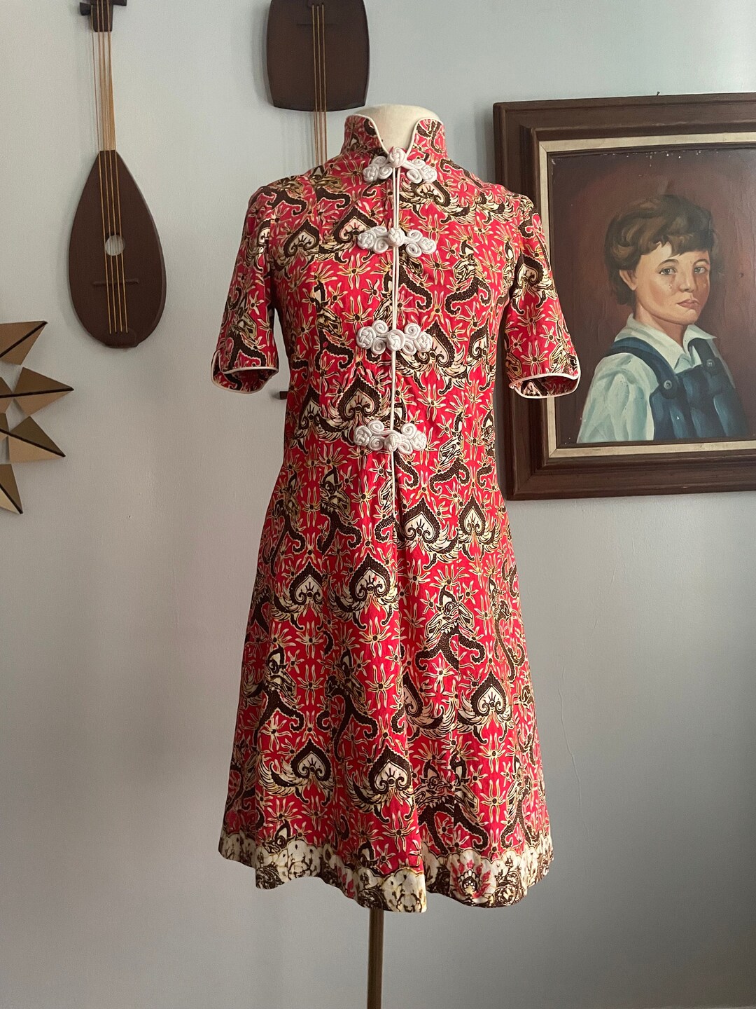 1960s Batik Mandarin Collar Dress - Etsy