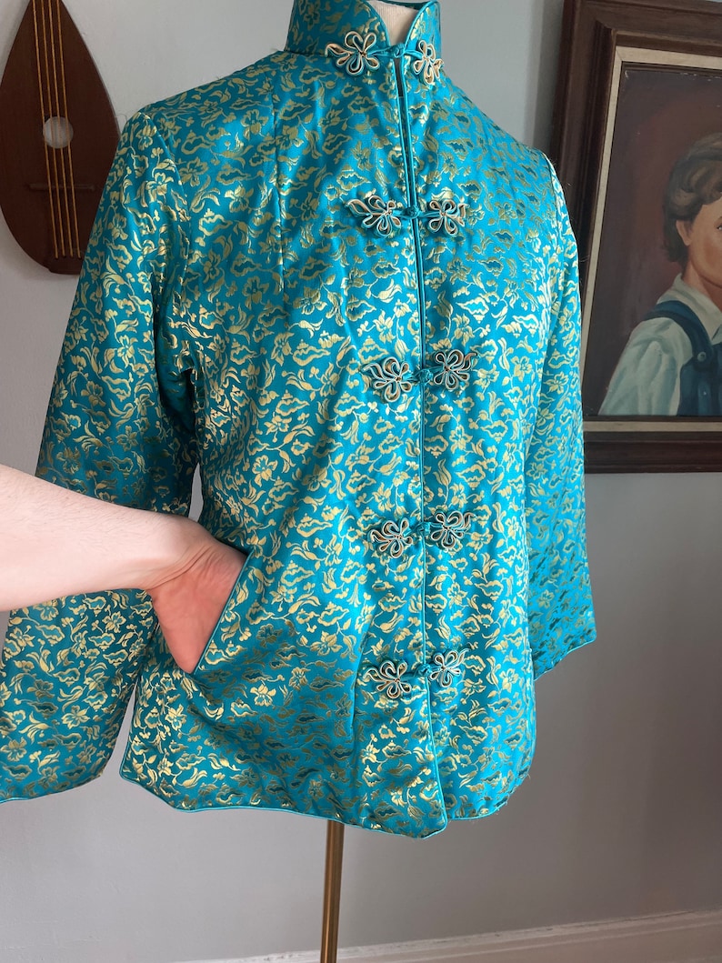 1960s Blue and Gold Liquid Satin Hostess Jacket - Etsy