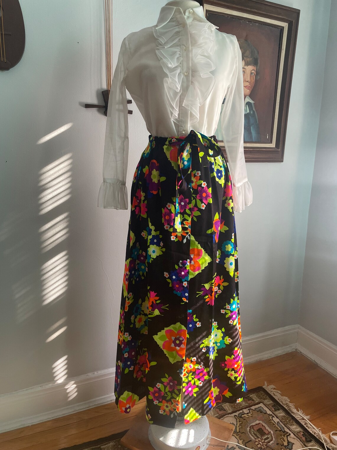 1970s Neon Flower Maxi Skirt - Etsy