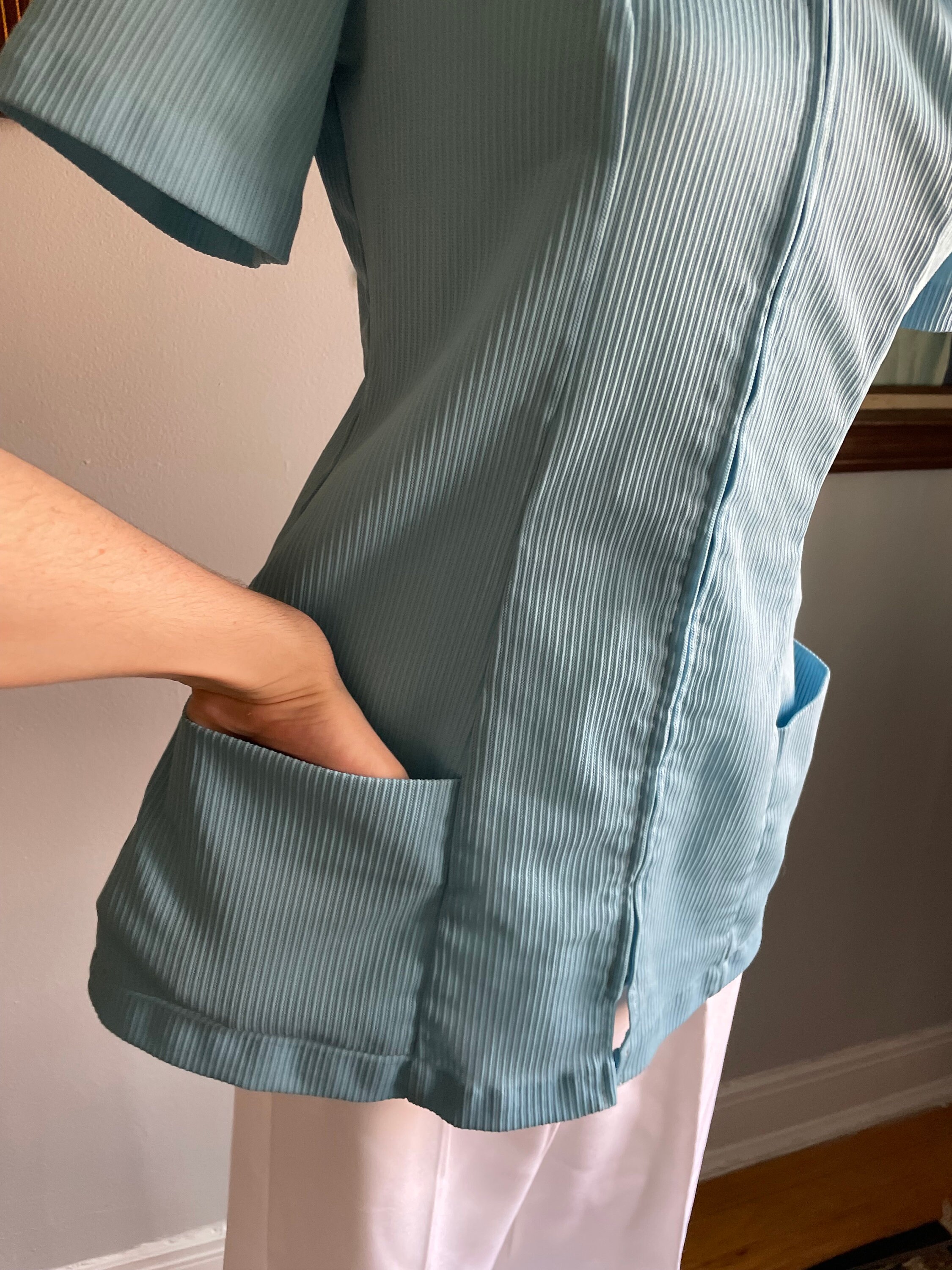 1970s Baby Blue Service Uniform Top With Ruffled Peter Pan - Etsy