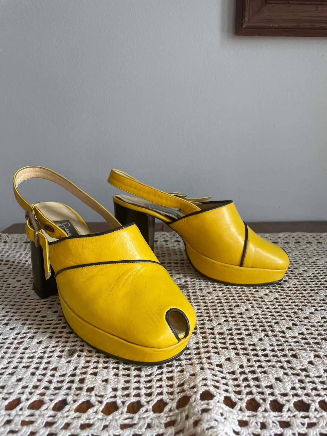 1970s UNWORN Yellow Platform Heels With Slingback and Peeptoe by ...