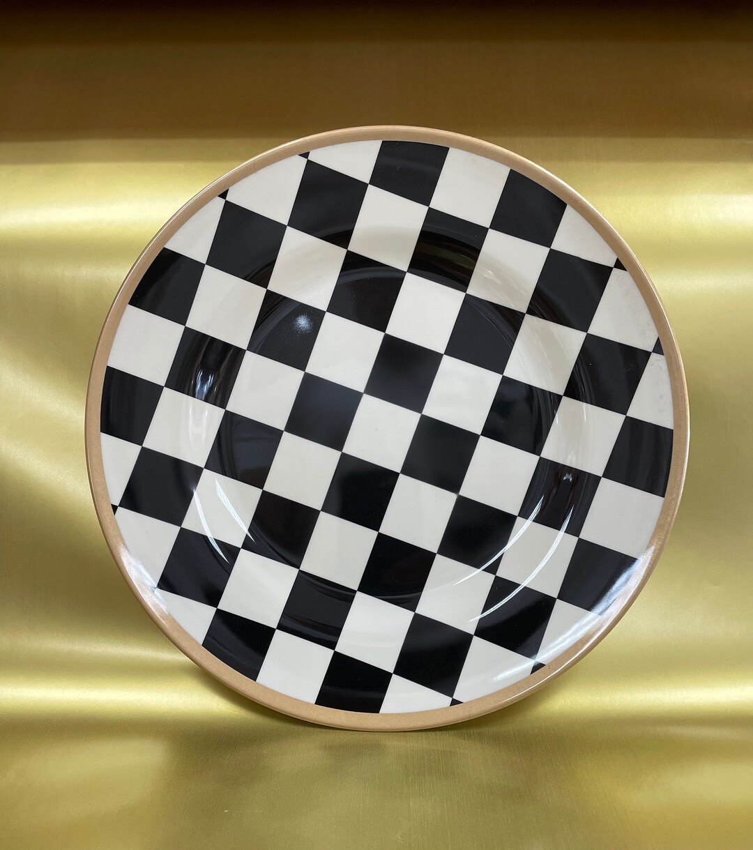 Round Checkered White and Black Melamine Plate - Etsy