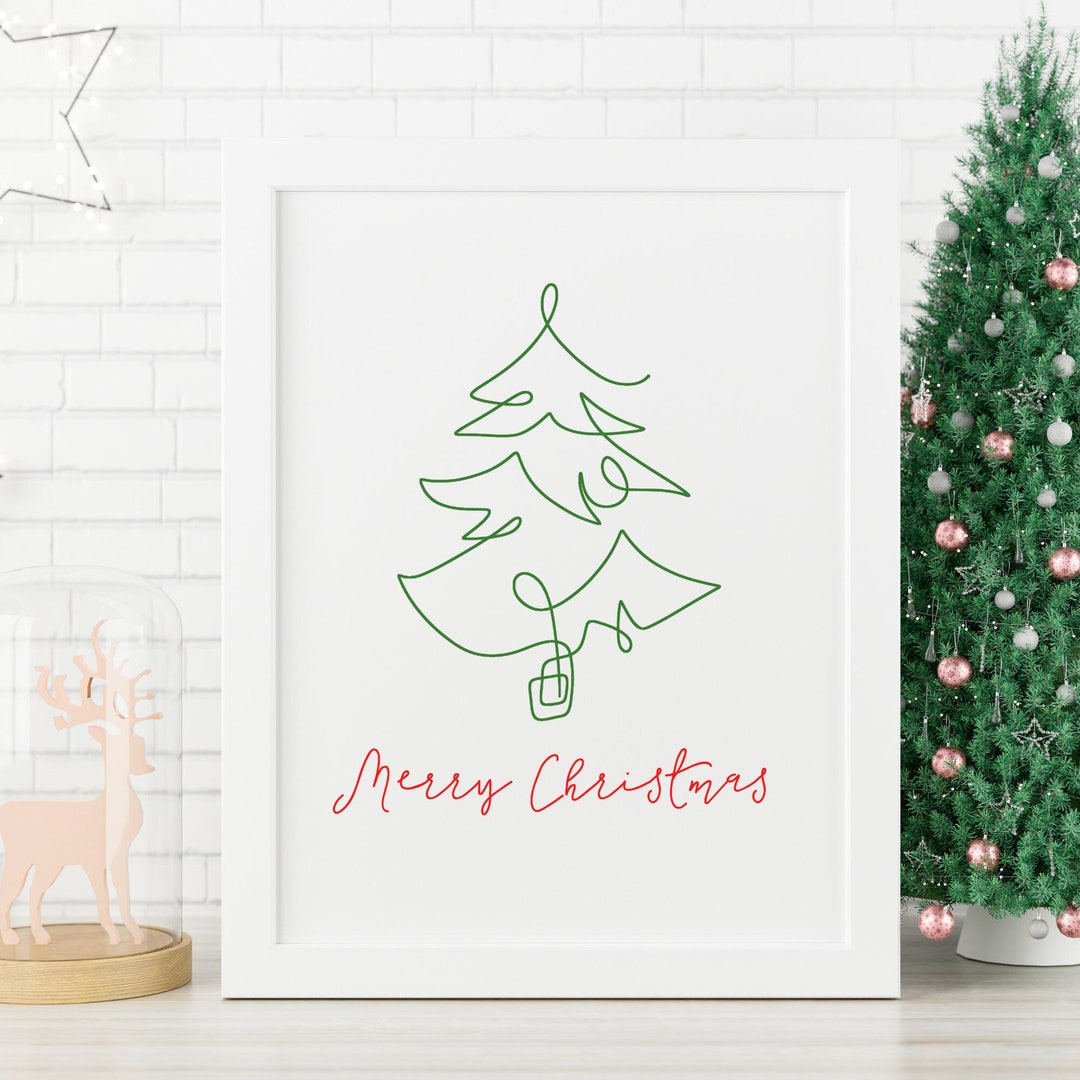 Merry Christmas Line Art Printable | Holiday Instant Home Decor ...