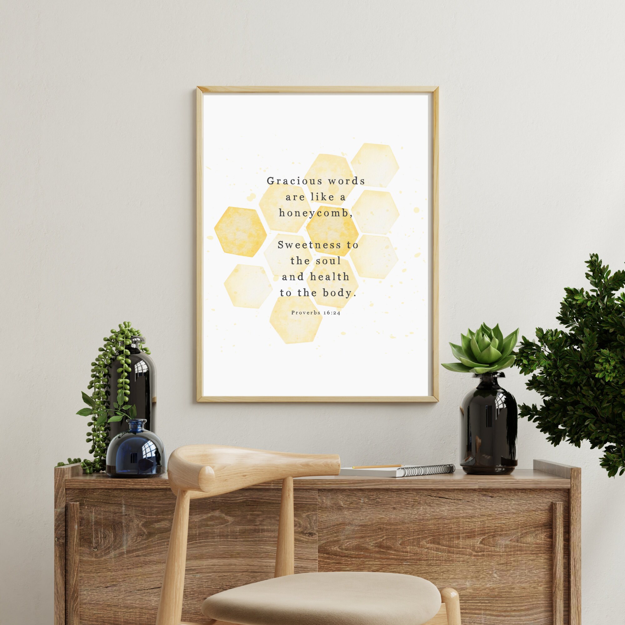 PROVERBS 16:24 Kind Words Are Like Honey Watercolor Bible Verse ...