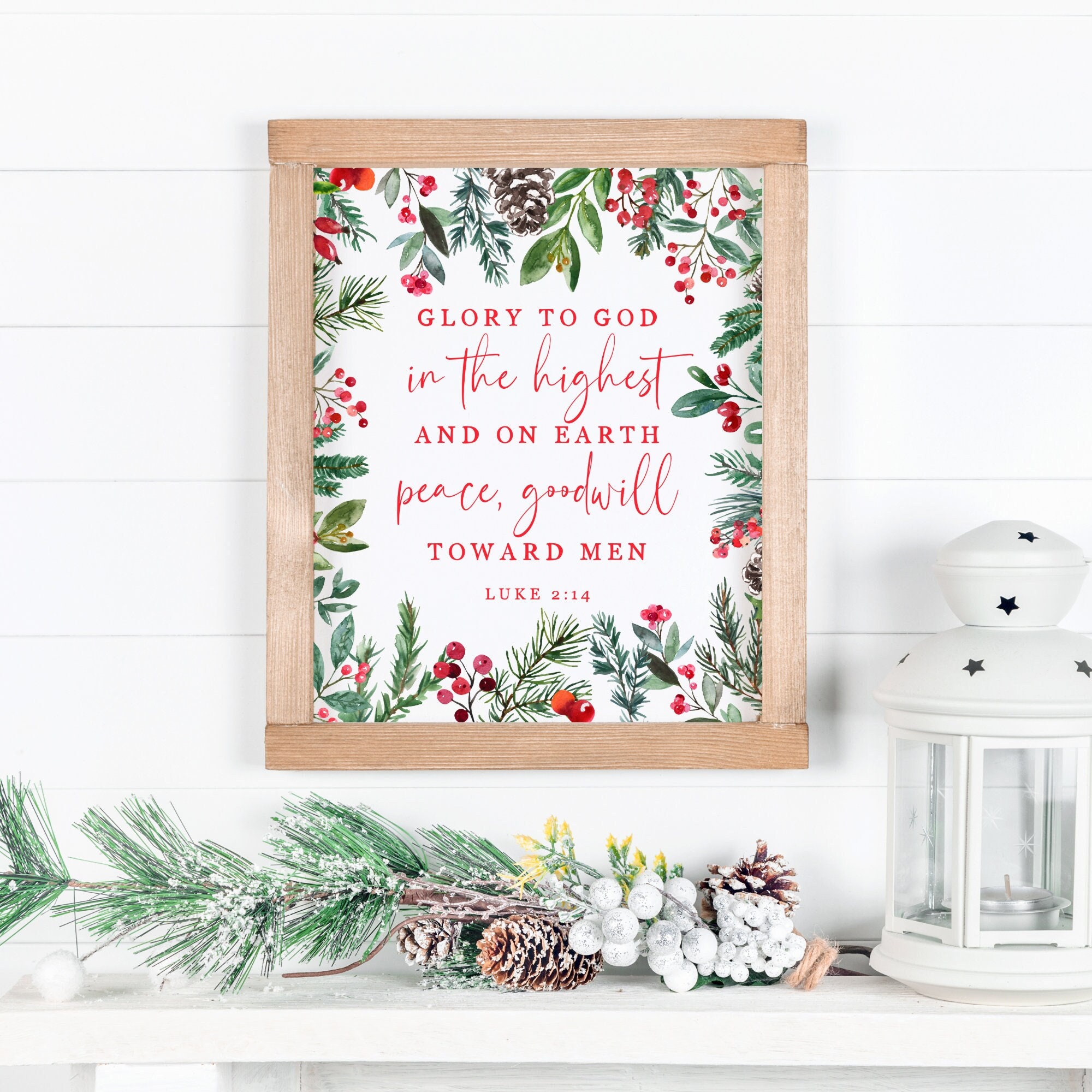 Luke 2:14 Christmas Verse Home Decor Holiday Bible Verse Printable Wall ...