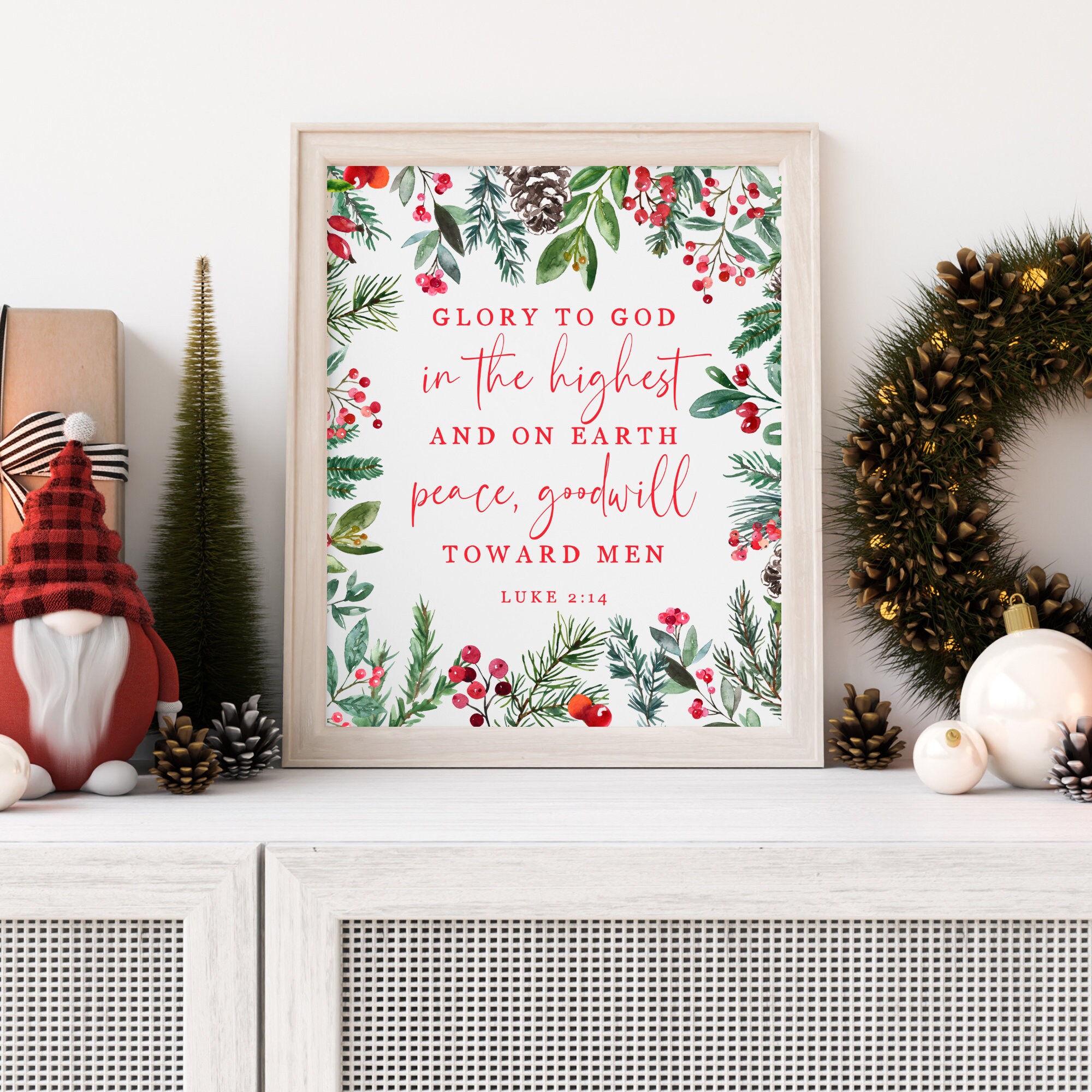 Luke 2:14 Christmas Verse Home Decor Holiday Bible Verse Printable Wall ...