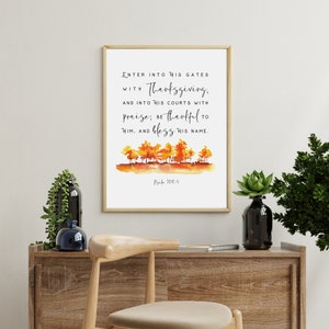 PSALM 100:4 Fall Decor Scripture Print | Bible Verse Printable Wall Art ...