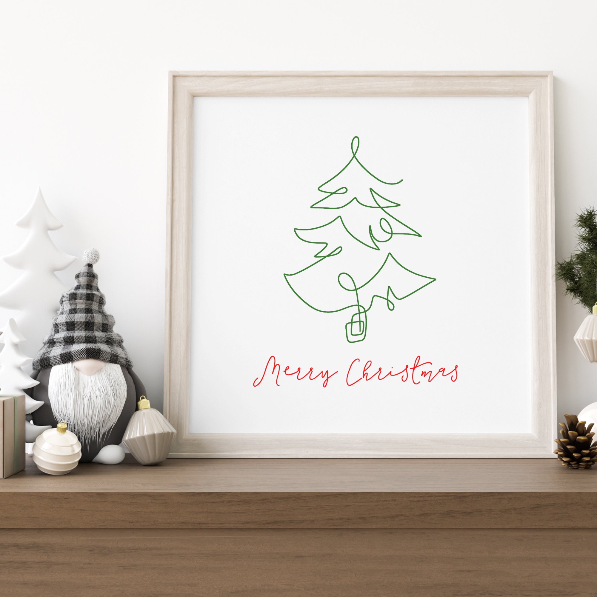 Merry Christmas Line Art Printable Holiday Instant Home Decor Christmas ...