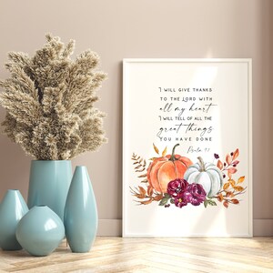 PSALM 9:1 Scripture Print Watercolor Fall Decor | Bible Verse Printable ...