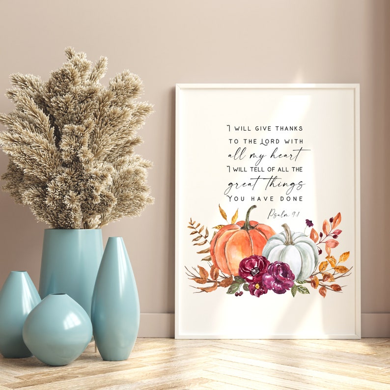 PSALM 9:1 Scripture Print Watercolor Fall Decor | Bible Verse Printable ...