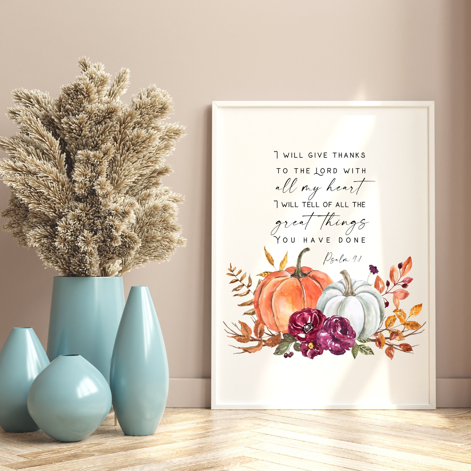 PSALM 9:1 Scripture Print Watercolor Fall Decor | Bible Verse Printable ...