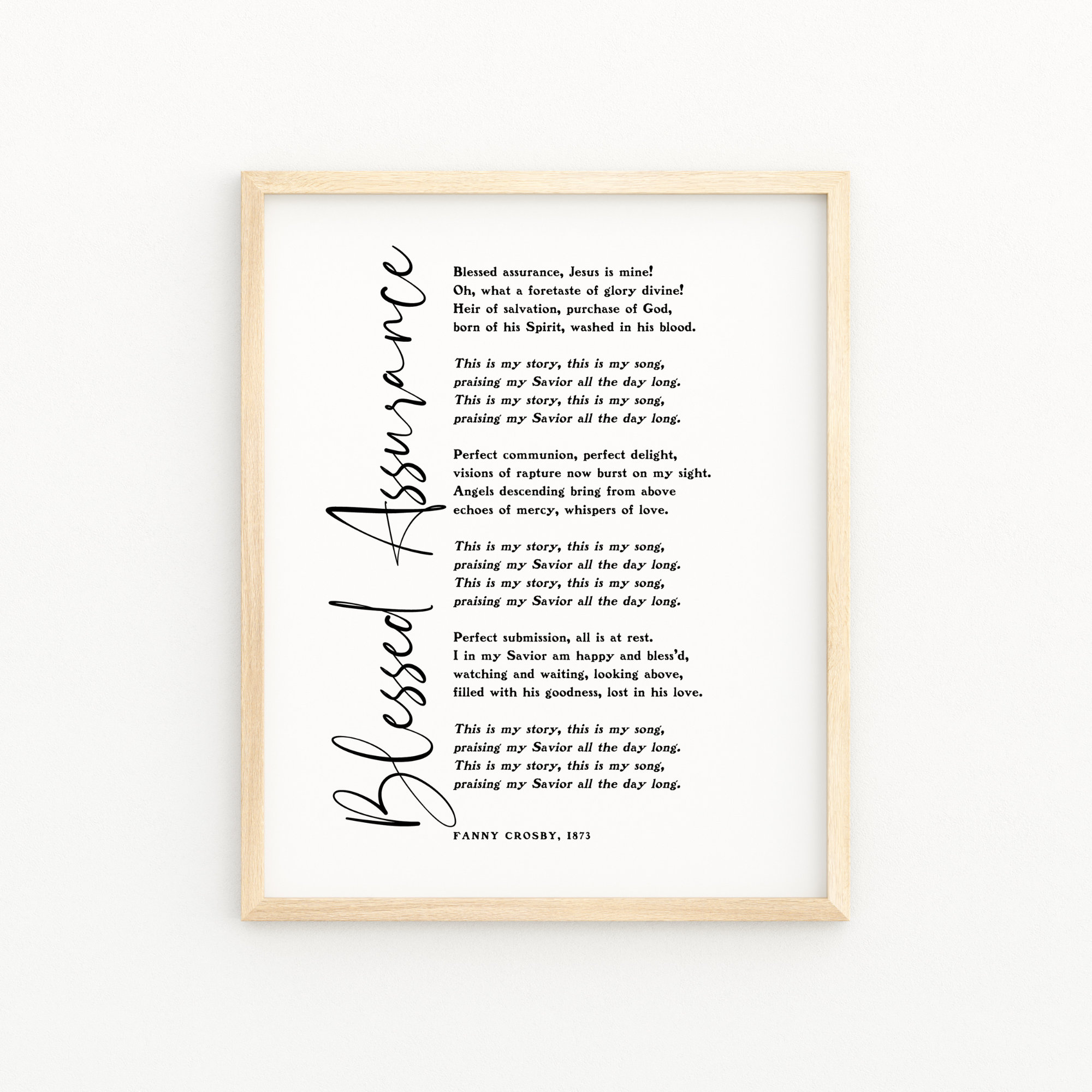 BLESSED ASSURANCE Christian Hymn Lyric Art Print | Hymn Printable Wall ...