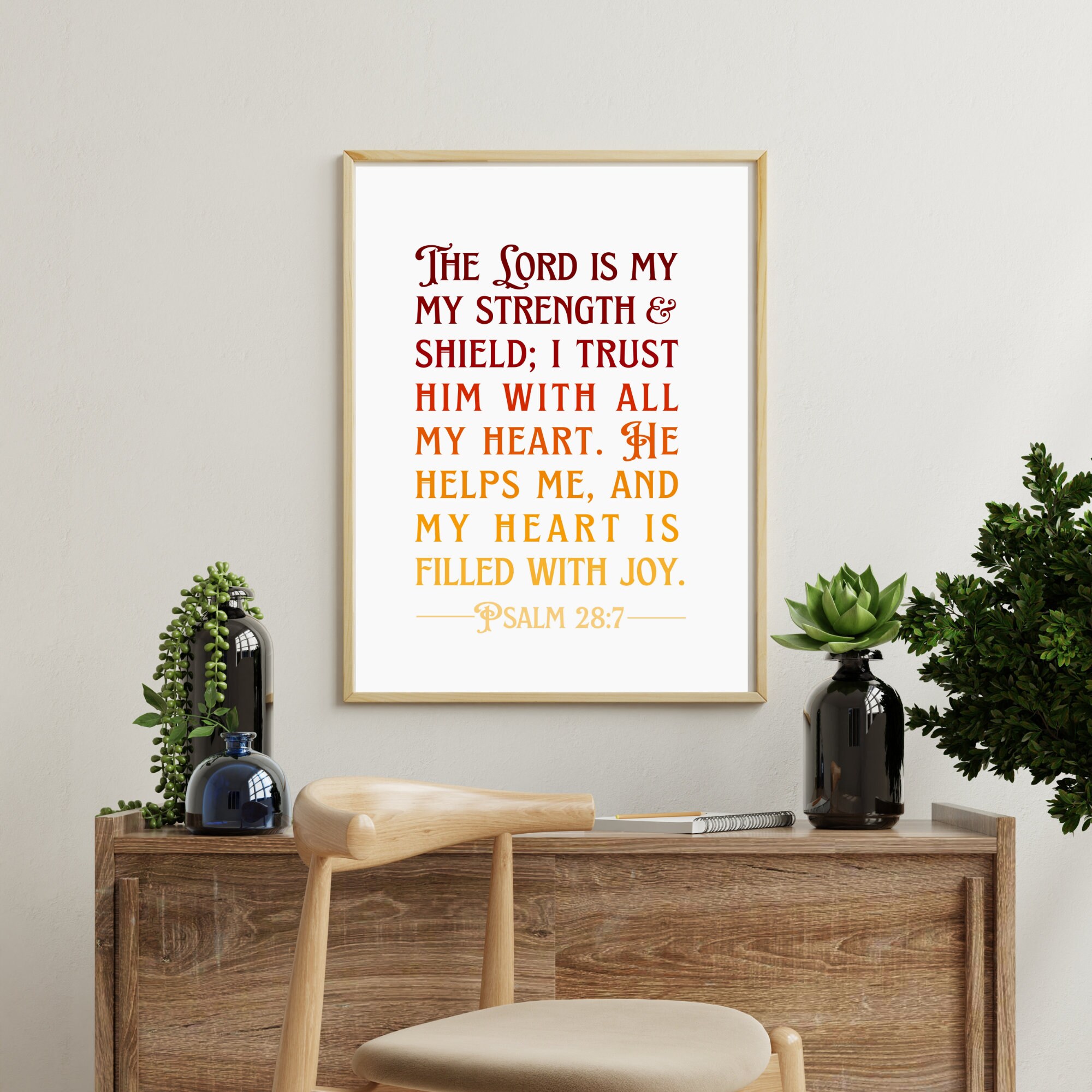 PSALM 28:7 the Lord is My Strength & Shield Bible Verse Printable Wall ...