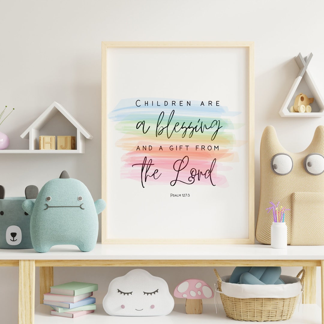 Psalm 127:3 Wall Art Print Watercolor Rainbow | Bible Verse Printable ...