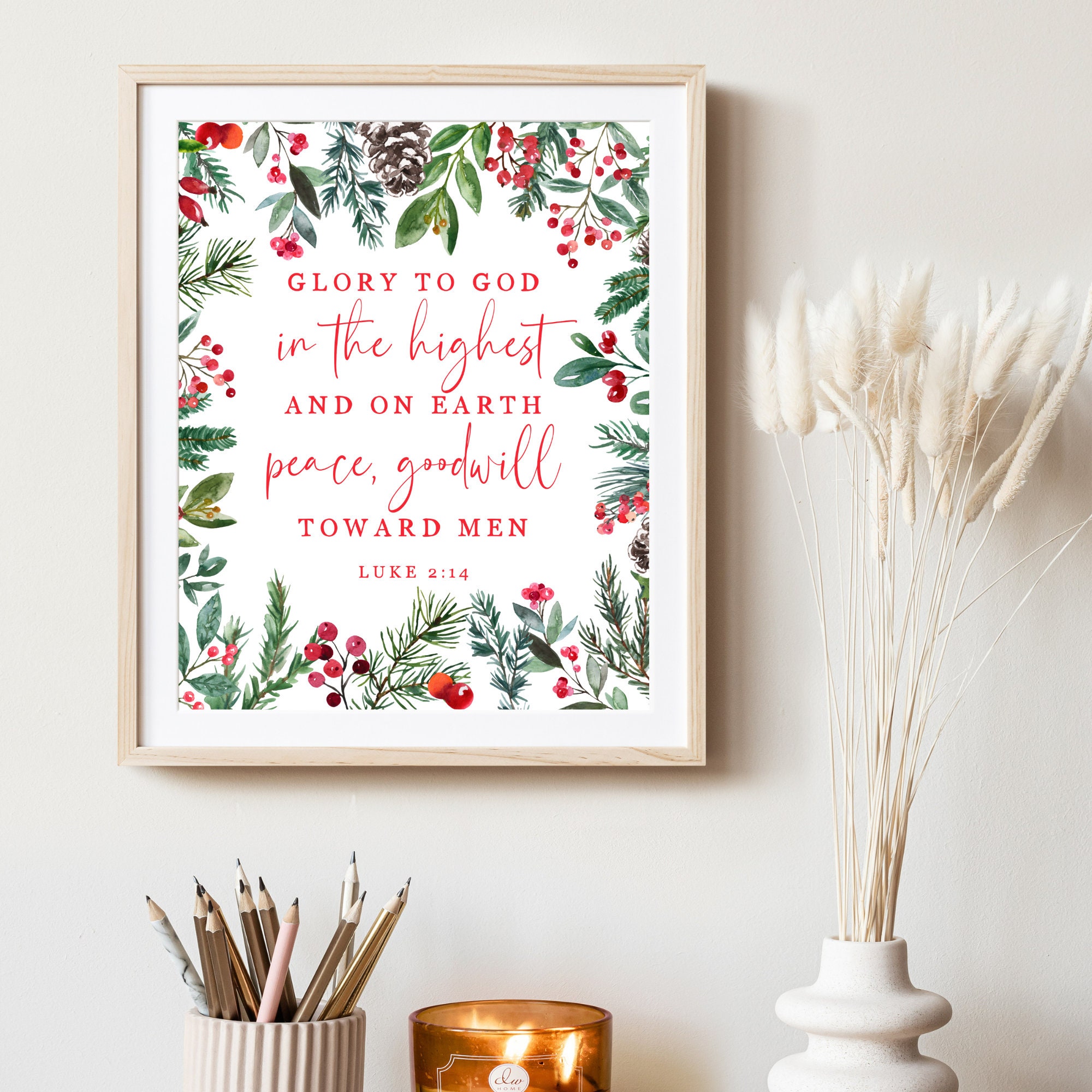 Luke 2:14 Christmas Verse Home Decor Holiday Bible Verse Printable Wall ...