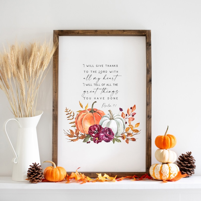PSALM 9:1 Scripture Print Watercolor Fall Decor | Bible Verse Printable ...