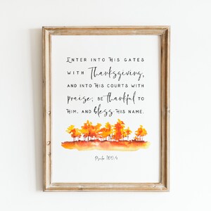 PSALM 100:4 Fall Decor Scripture Print | Bible Verse Printable Wall Art ...