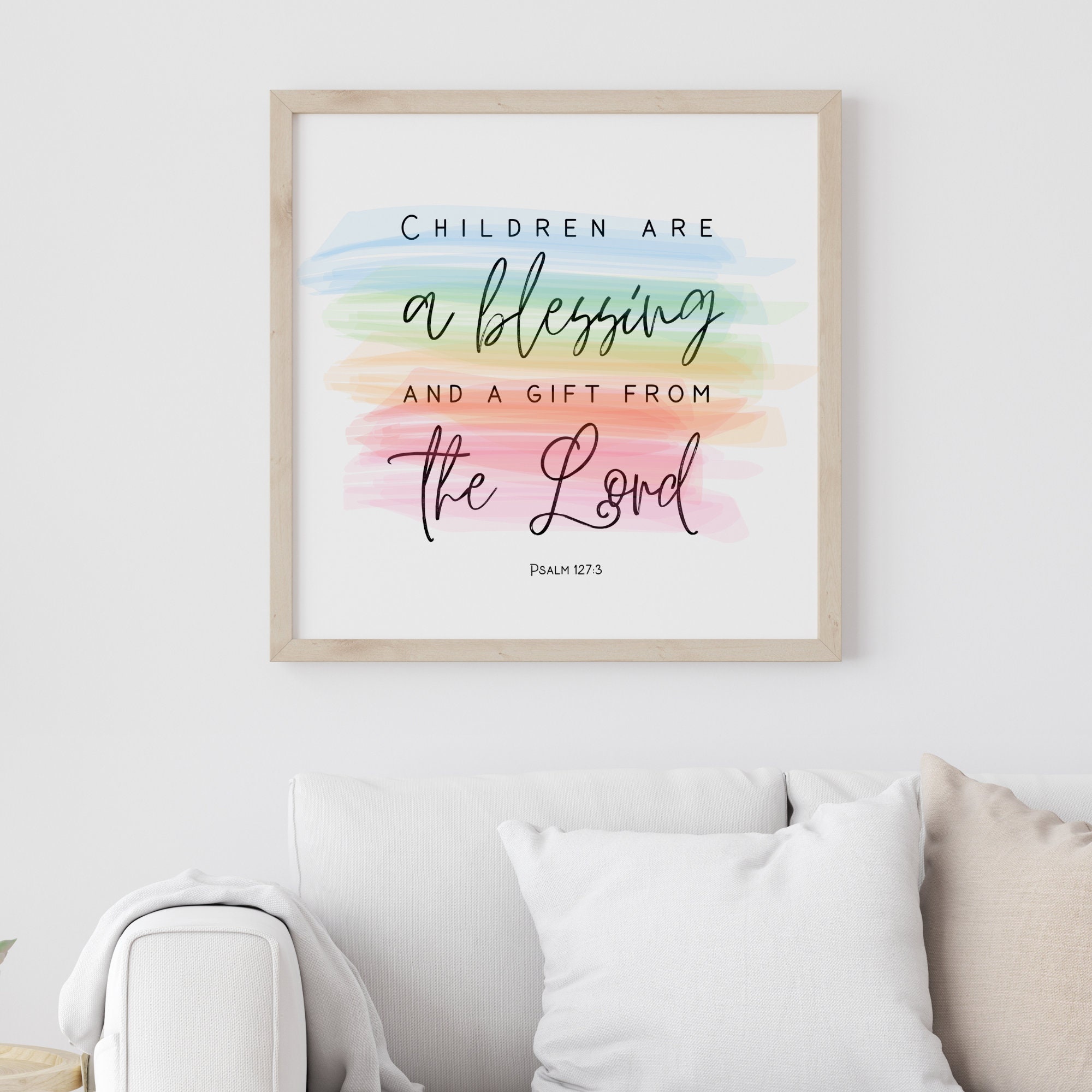 Psalm 127:3 Wall Art Print Watercolor Rainbow Bible Verse Printable ...