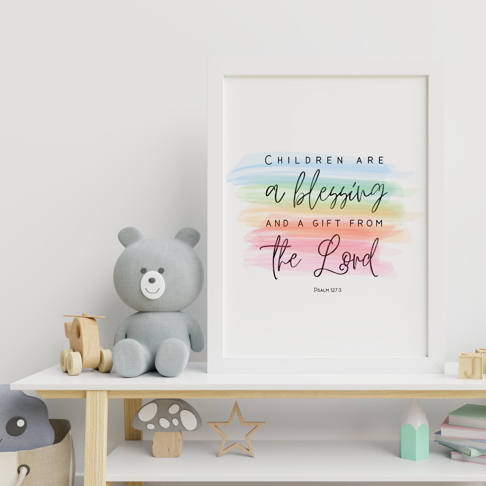 Psalm 127:3 Wall Art Print Watercolor Rainbow Bible Verse Printable ...