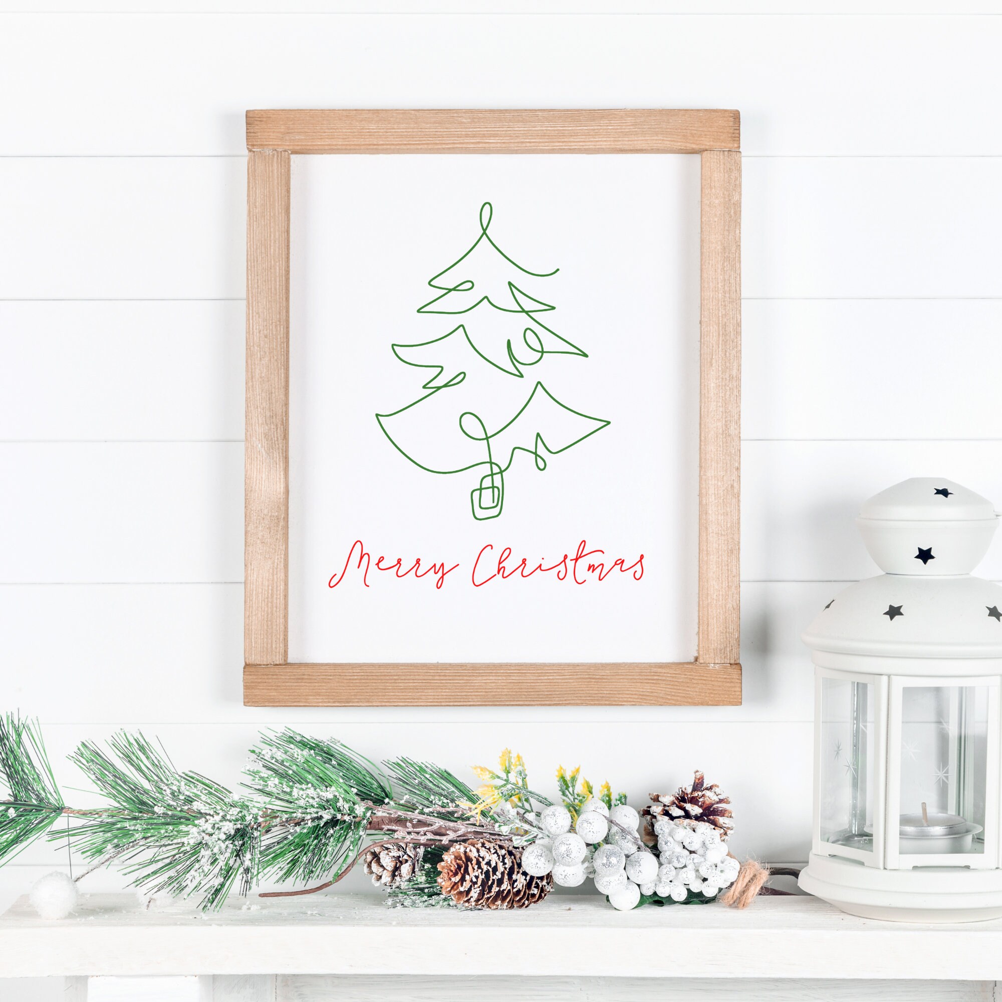Merry Christmas Line Art Printable Holiday Instant Home Decor Christmas ...