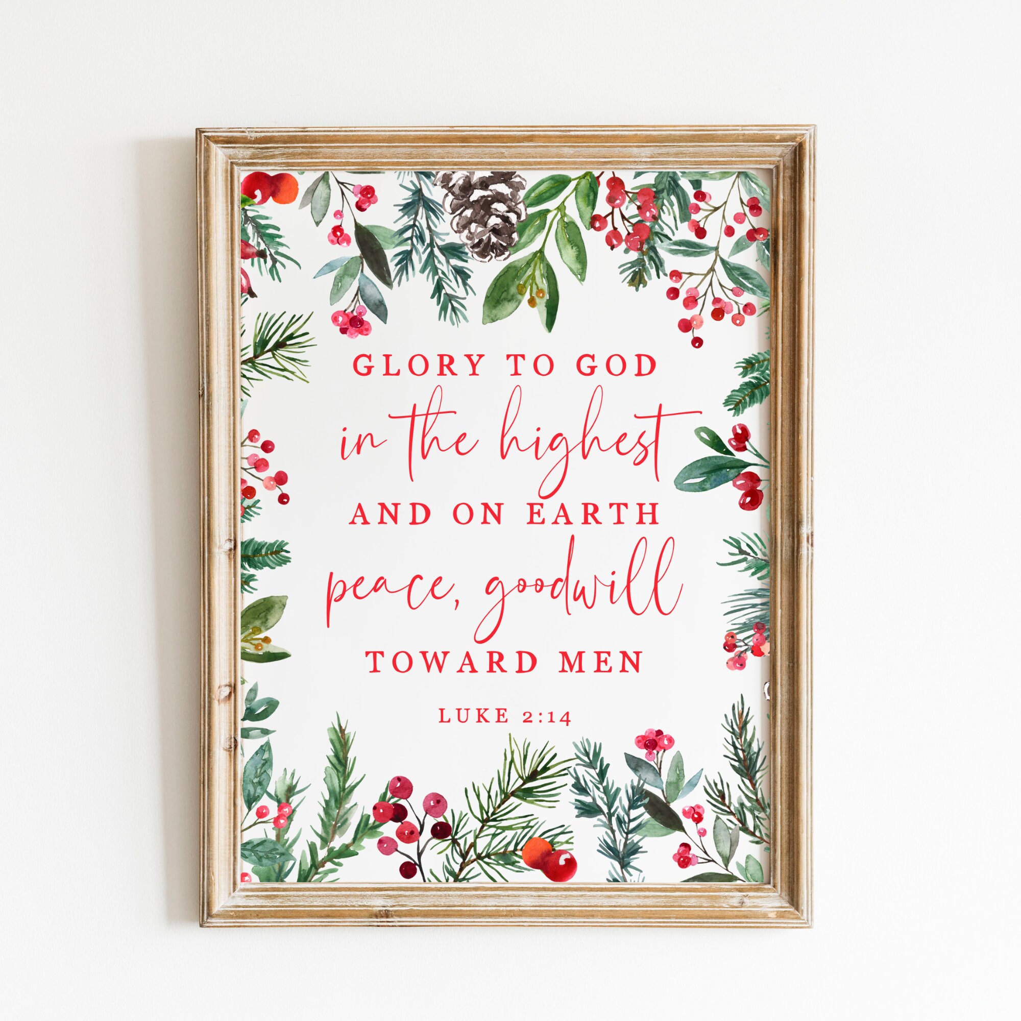 Luke 2:14 Christmas Verse Home Decor Holiday Bible Verse Printable Wall ...