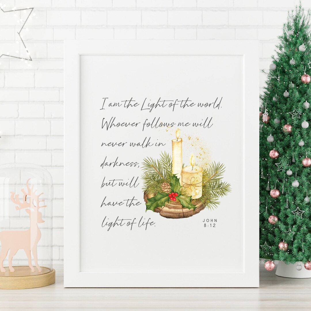 JOHN 8:12 Christmas Watercolor Scripture Print | Holiday Bible Verse ...