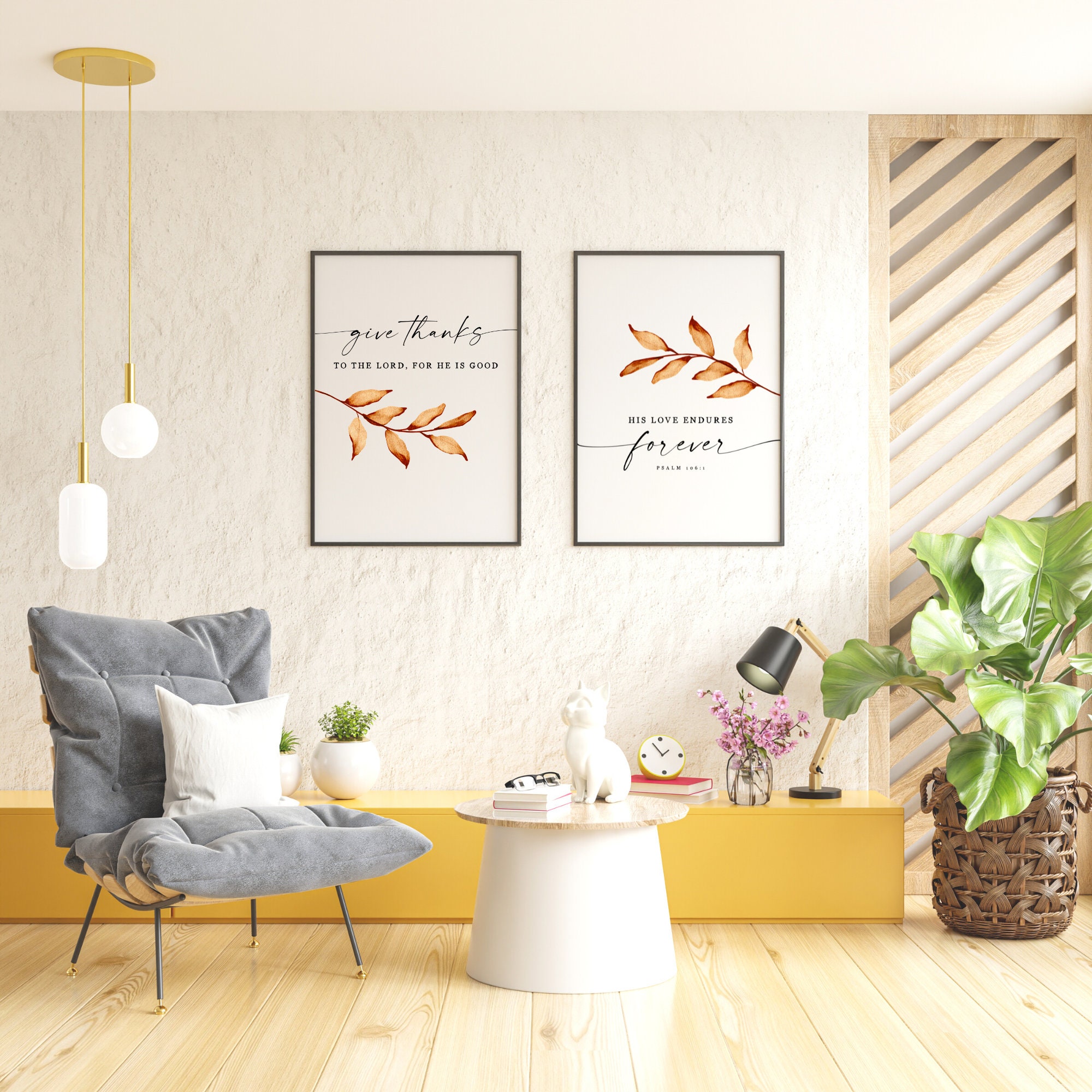 PSALM 106:1 Christian Wall Decor Set of 2 Bible Verse Printable Wall ...