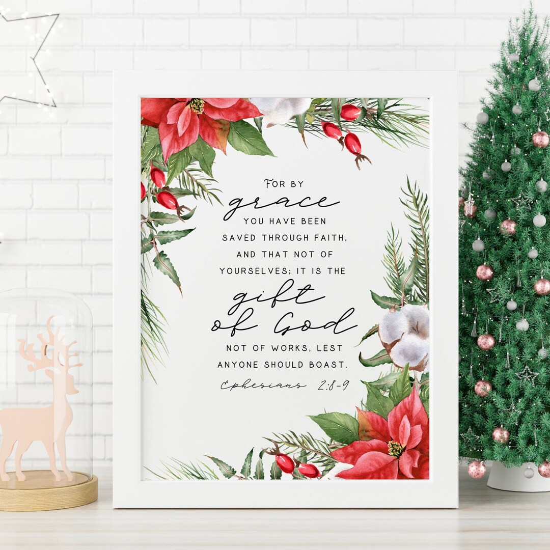 EPHESIANS 2:8-9 Christmas Scripture Watercolor Print | Bible Verse ...