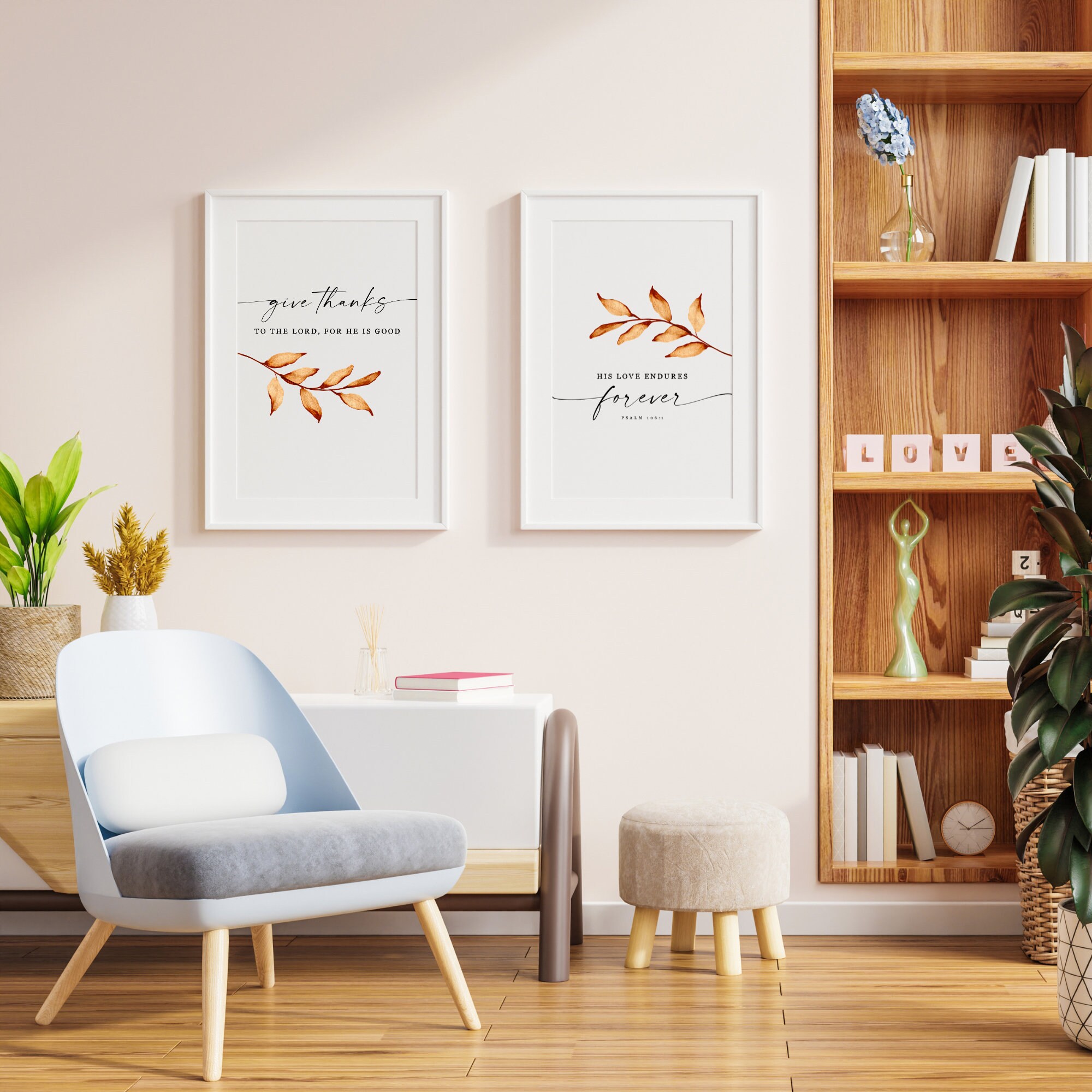 PSALM 106:1 Christian Wall Decor Set of 2 Bible Verse Printable Wall ...