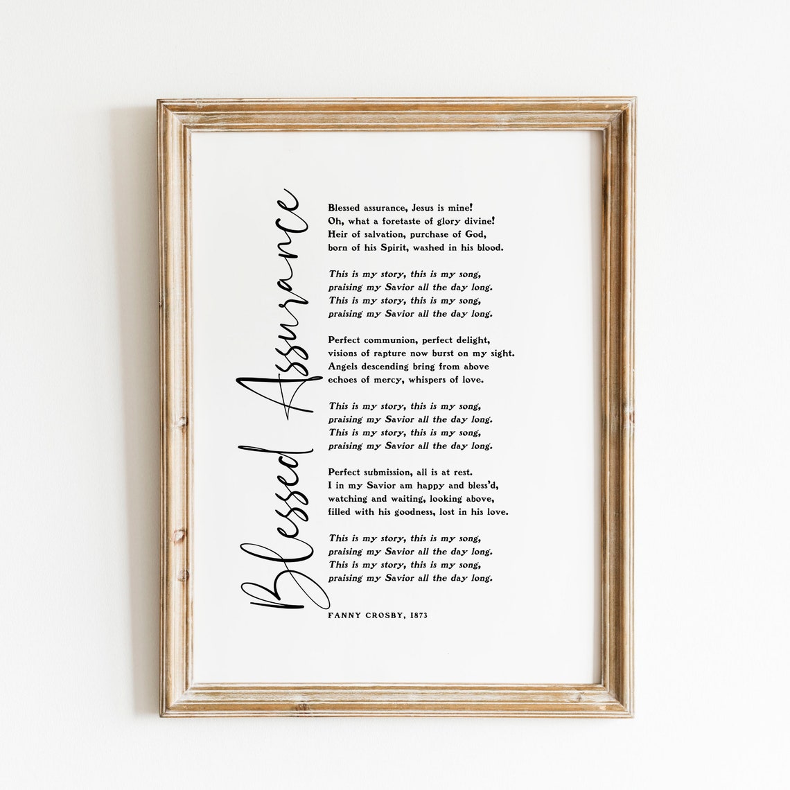 BLESSED ASSURANCE Christian Hymn Lyric Art Print | Hymn Printable Wall ...