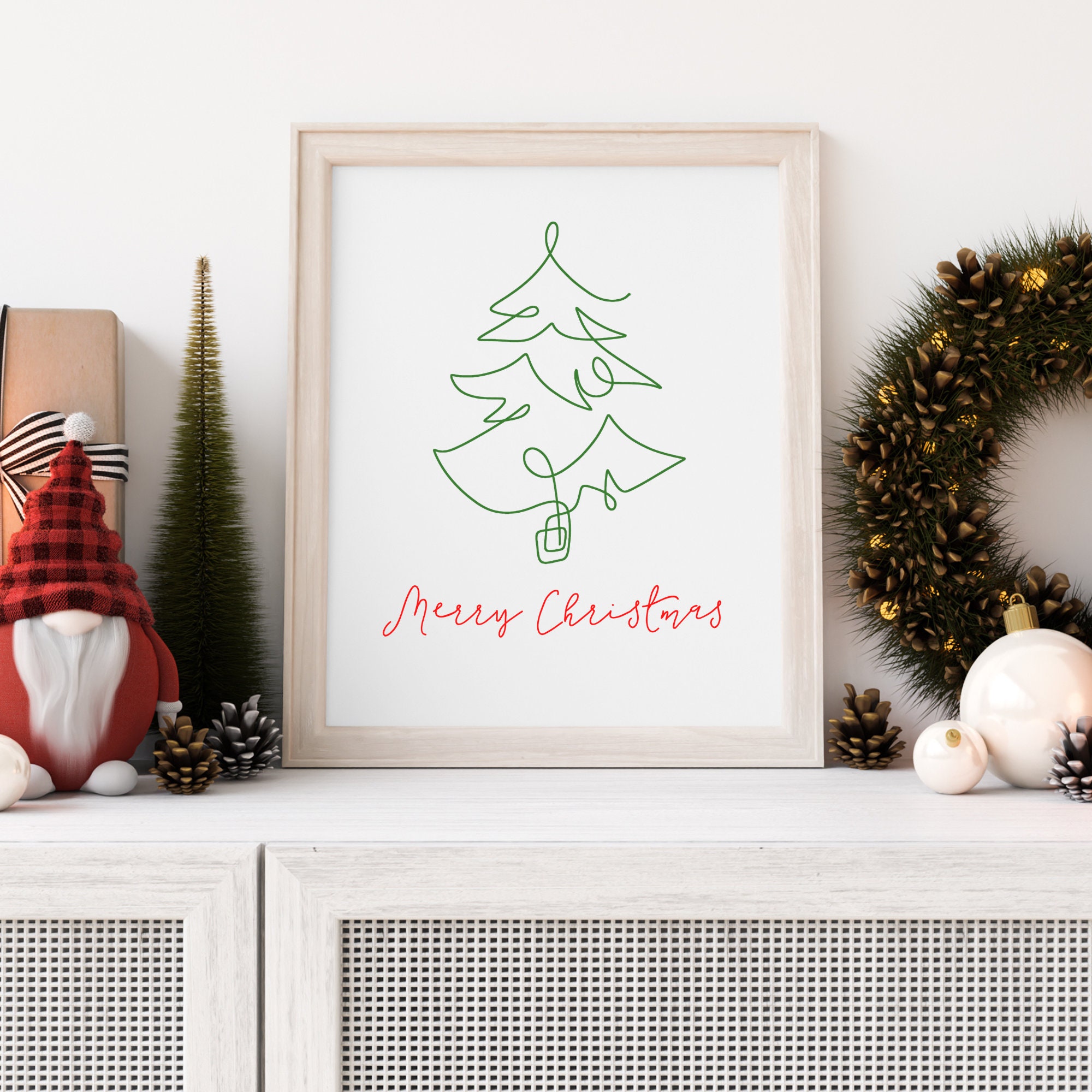 Merry Christmas Line Art Printable Holiday Instant Home Decor Christmas ...