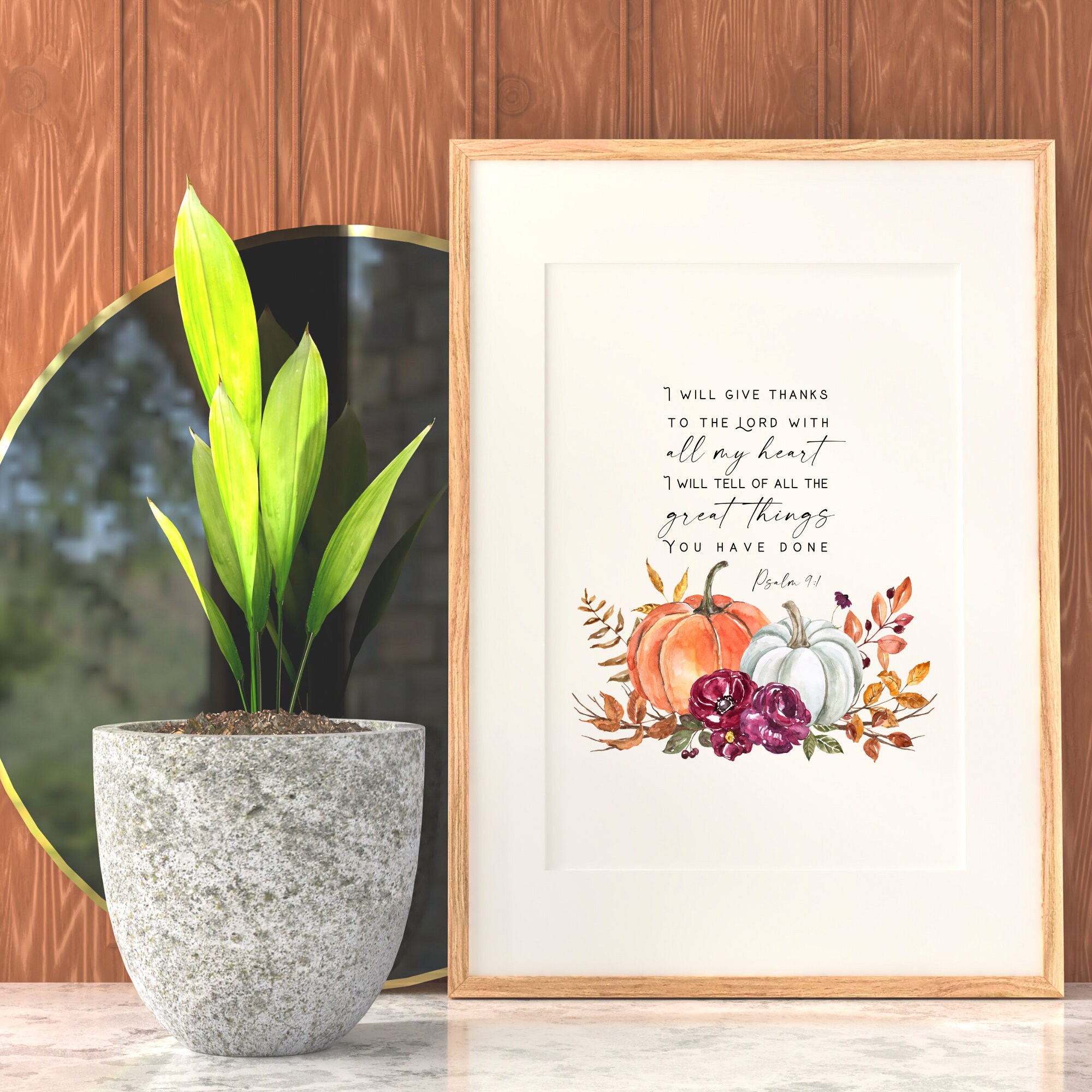 PSALM 9:1 Scripture Print Watercolor Fall Decor | Bible Verse Printable ...
