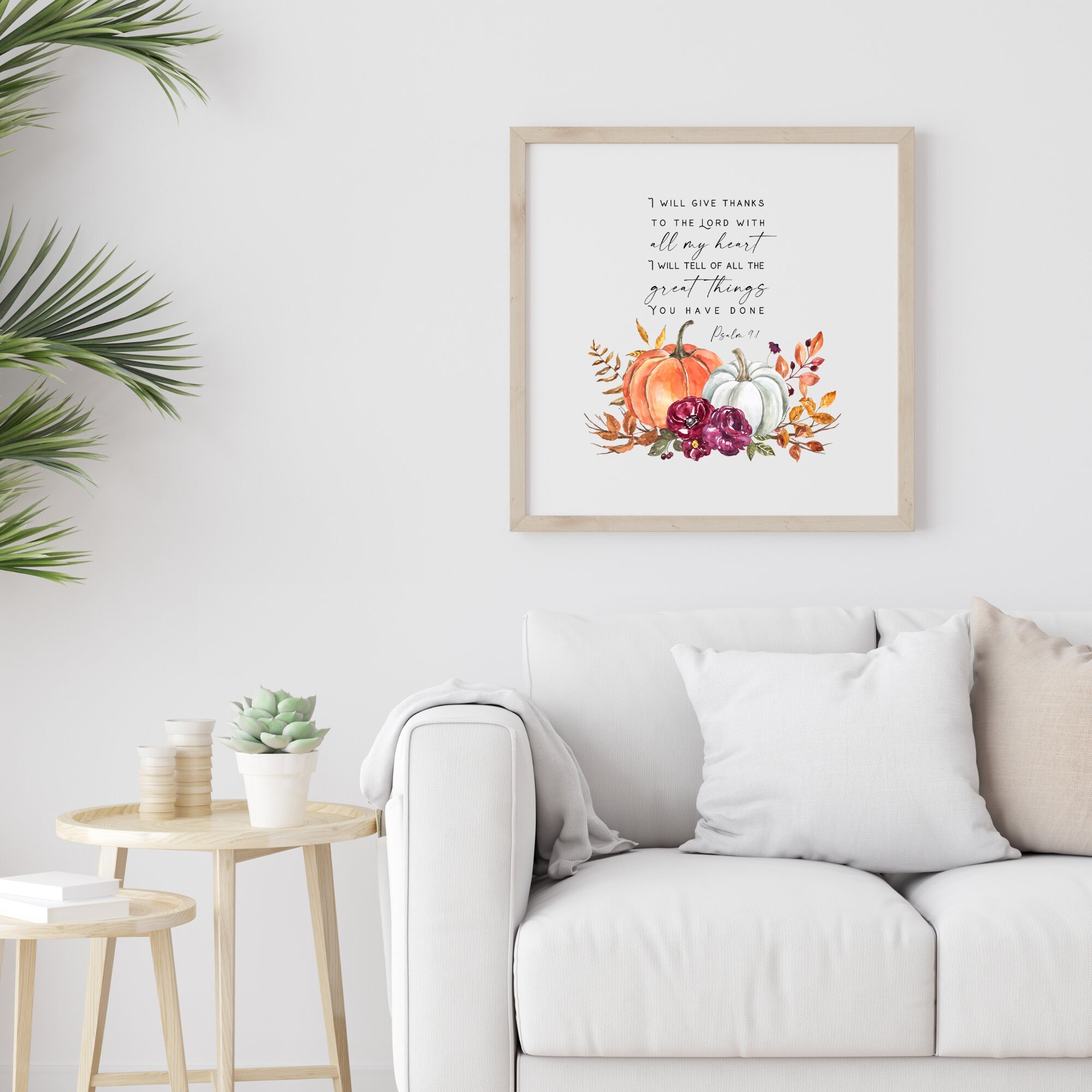 PSALM 9:1 Scripture Print Watercolor Fall Decor | Bible Verse Printable ...