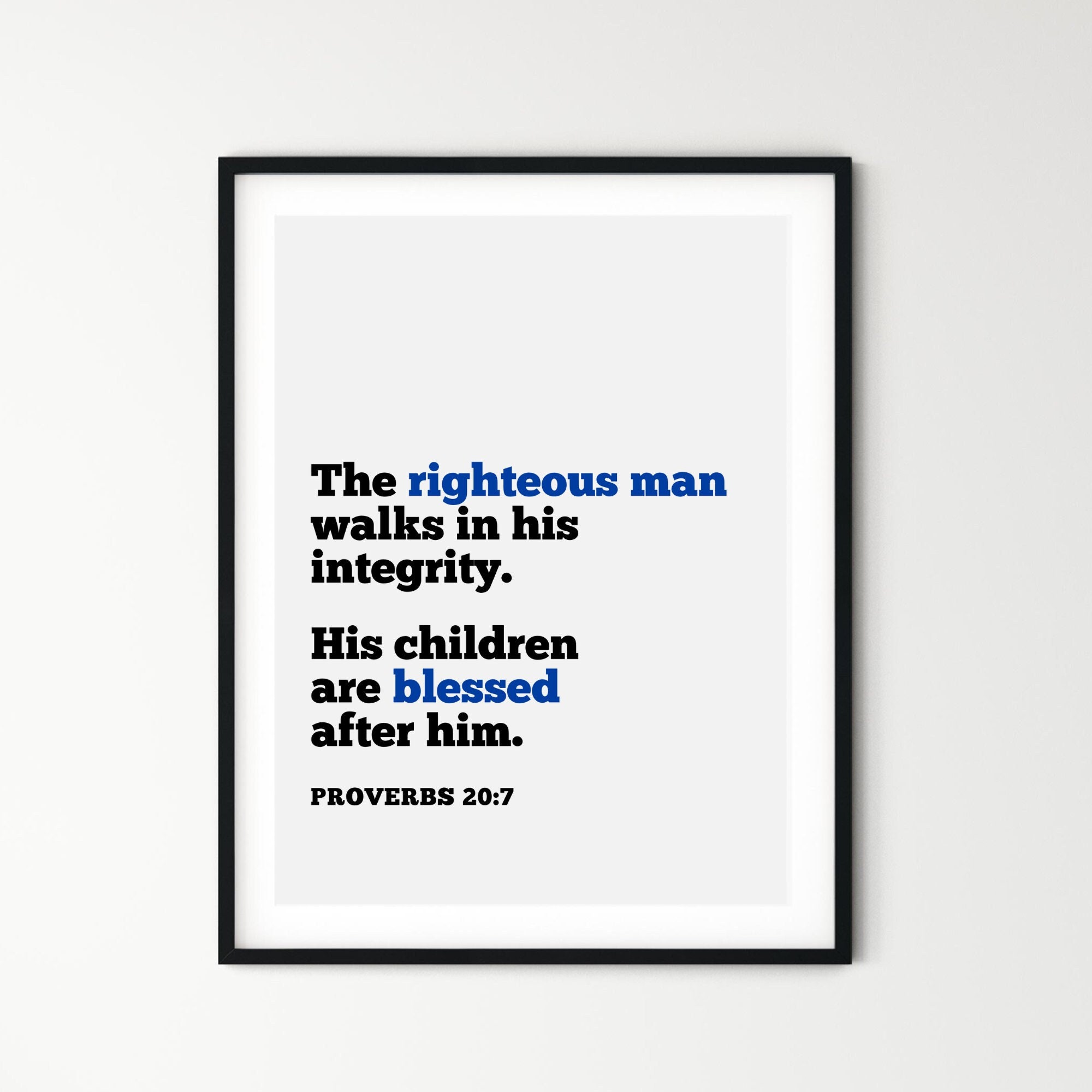 PROVERBS 20:7 Modern Biblical Wall Art Bible Verse Printable - Etsy