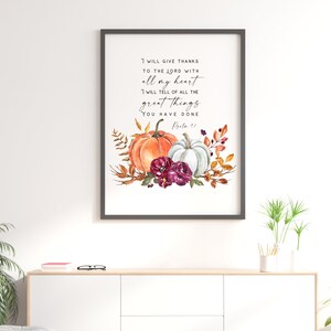 PSALM 9:1 Scripture Print Watercolor Fall Decor | Bible Verse Printable ...