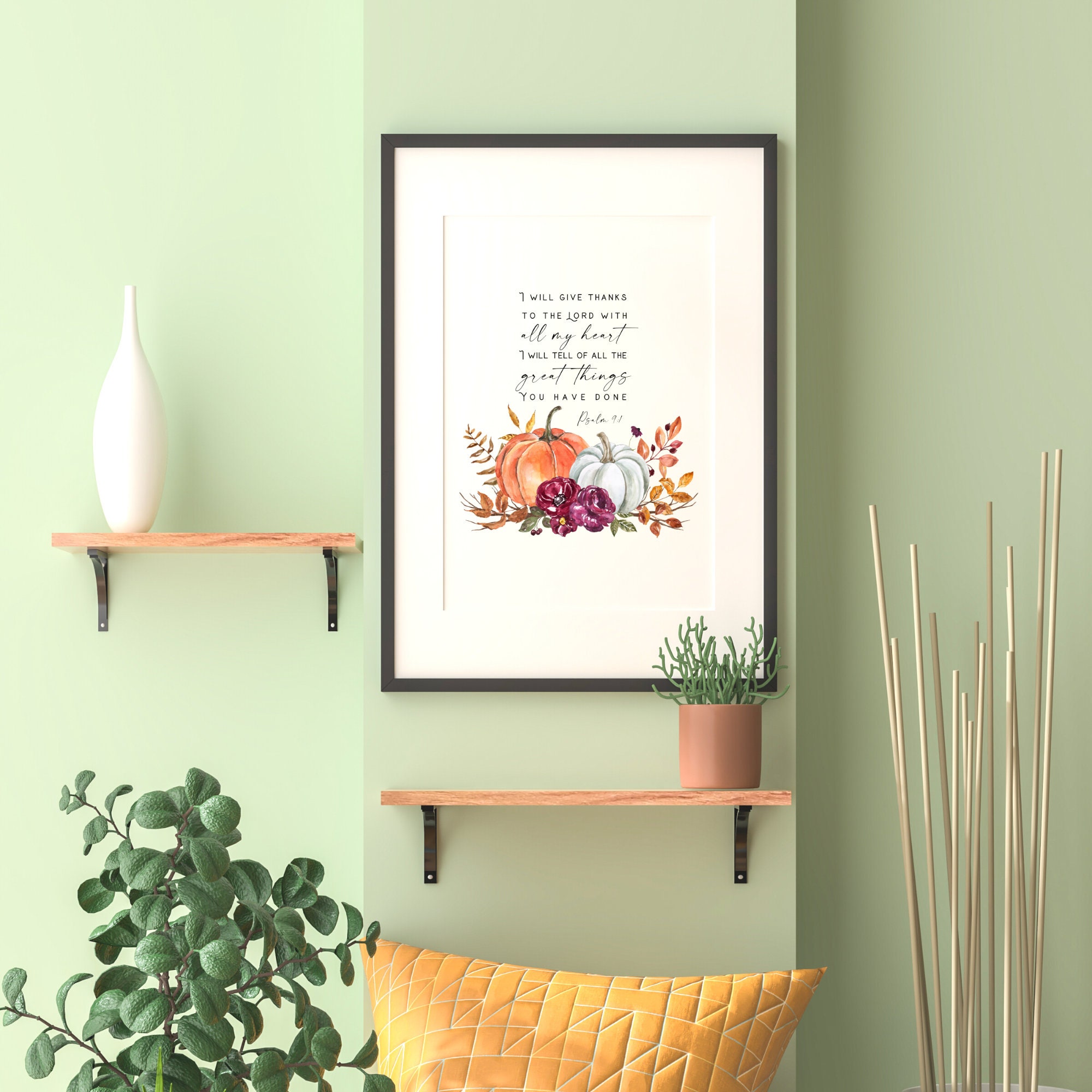 PSALM 9:1 Scripture Print Watercolor Fall Decor | Bible Verse Printable ...