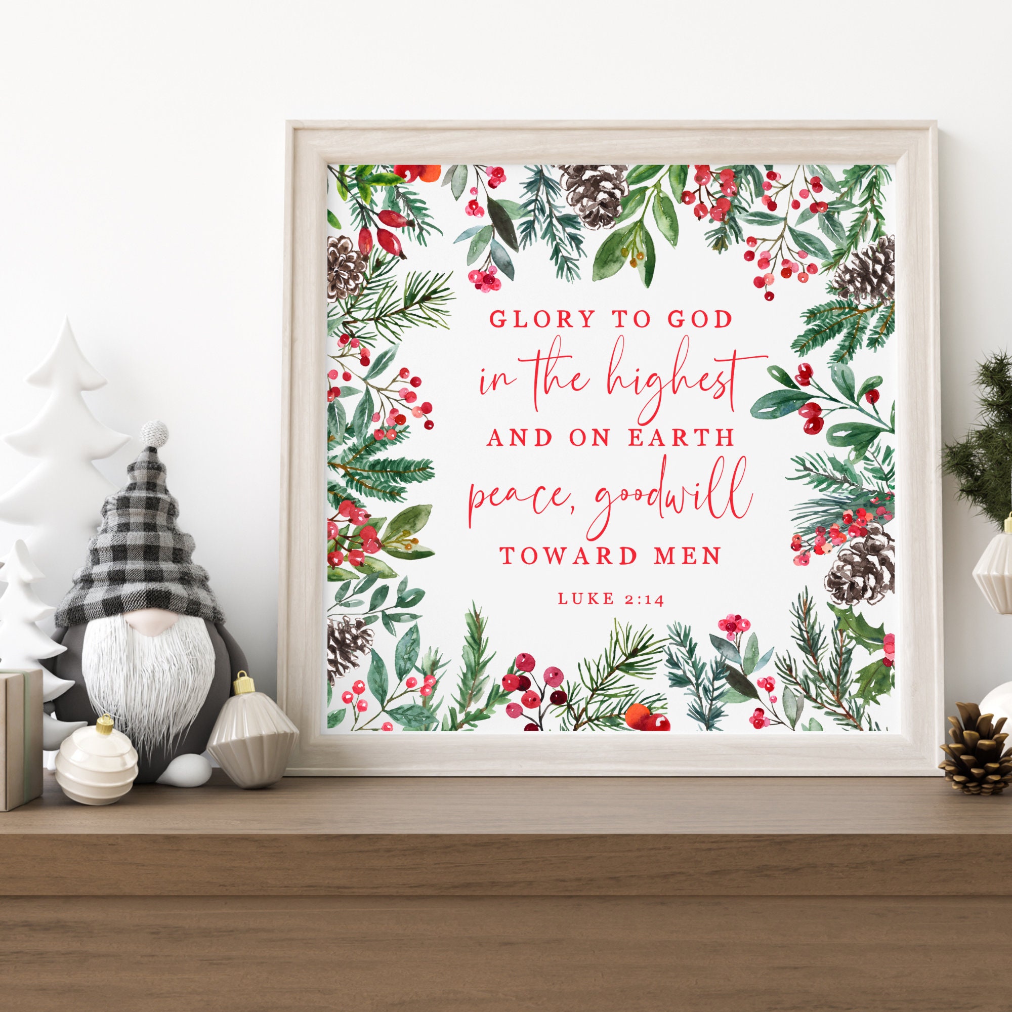 Luke 2:14 Christmas Verse Home Decor Holiday Bible Verse Printable Wall ...