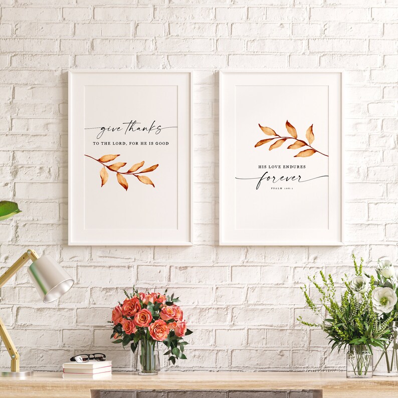 PSALM 106:1 Christian Wall Decor Set of 2 Bible Verse Printable Wall ...