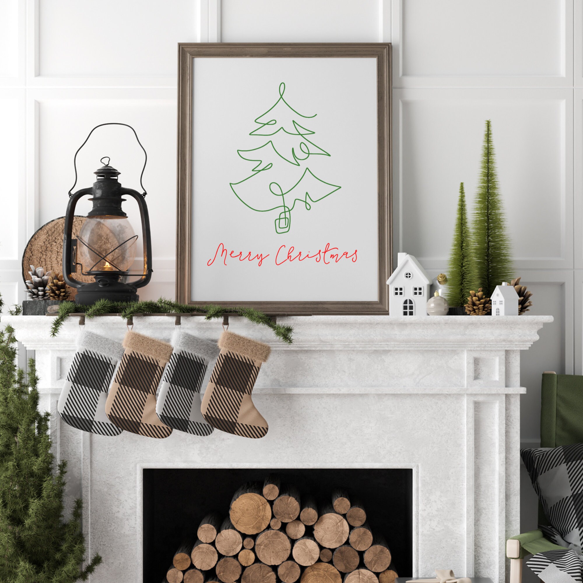 Merry Christmas Line Art Printable Holiday Instant Home Decor Christmas ...