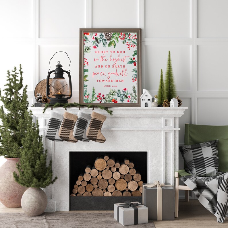 Luke 2:14 Christmas Verse Home Decor Holiday Bible Verse Printable Wall ...