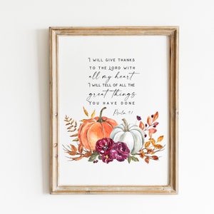 PSALM 9:1 Scripture Print Watercolor Fall Decor | Bible Verse Printable ...