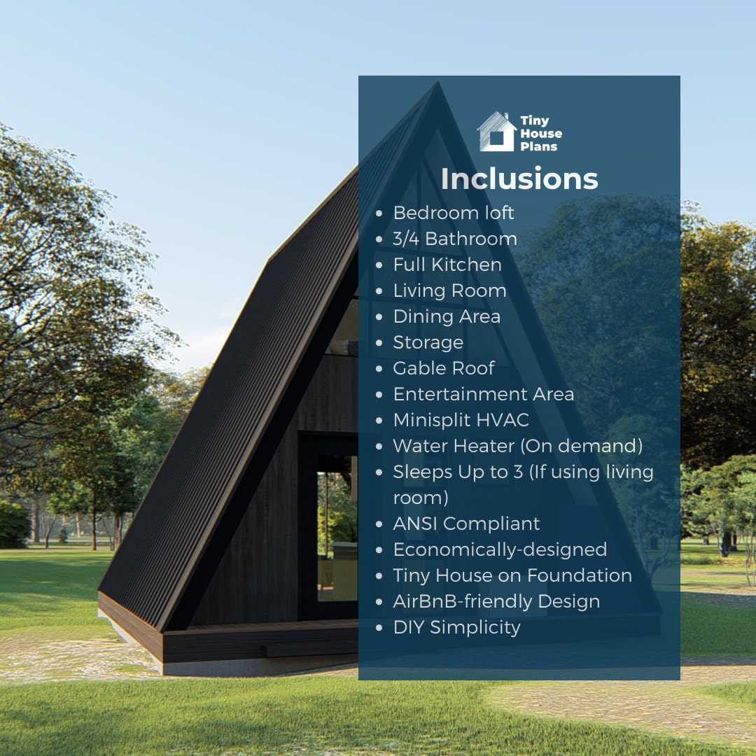 A-frame Tiny Cabin Plans, Small Modern House Blueprints, Micro Winter ...