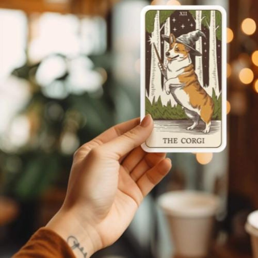 Corgi Sticker, Corgi Mom Gift, Loves Corgis, Tarot Card Sticker for ...