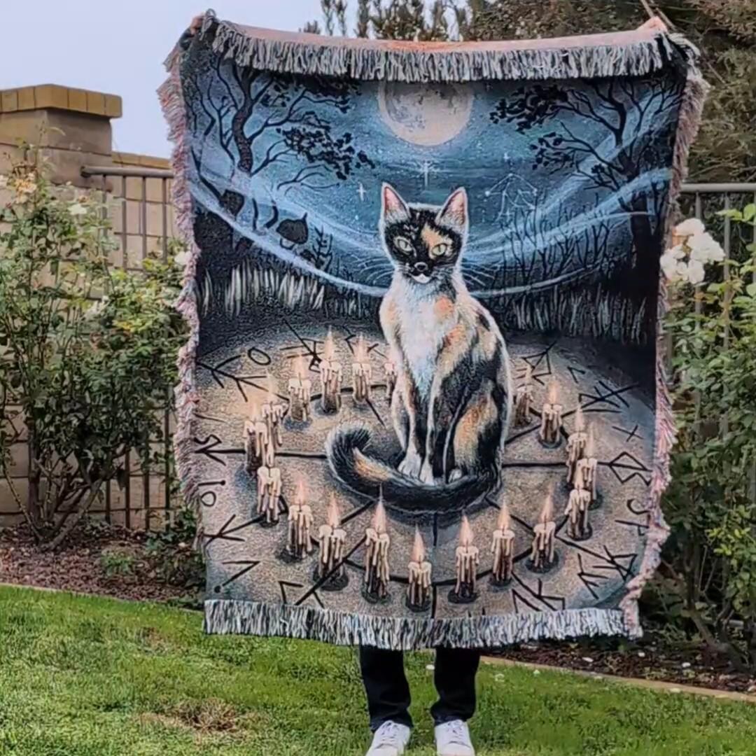 Witchy Calico Cat Blanket, Halloween Blanket for Witch, Calico Cat ...