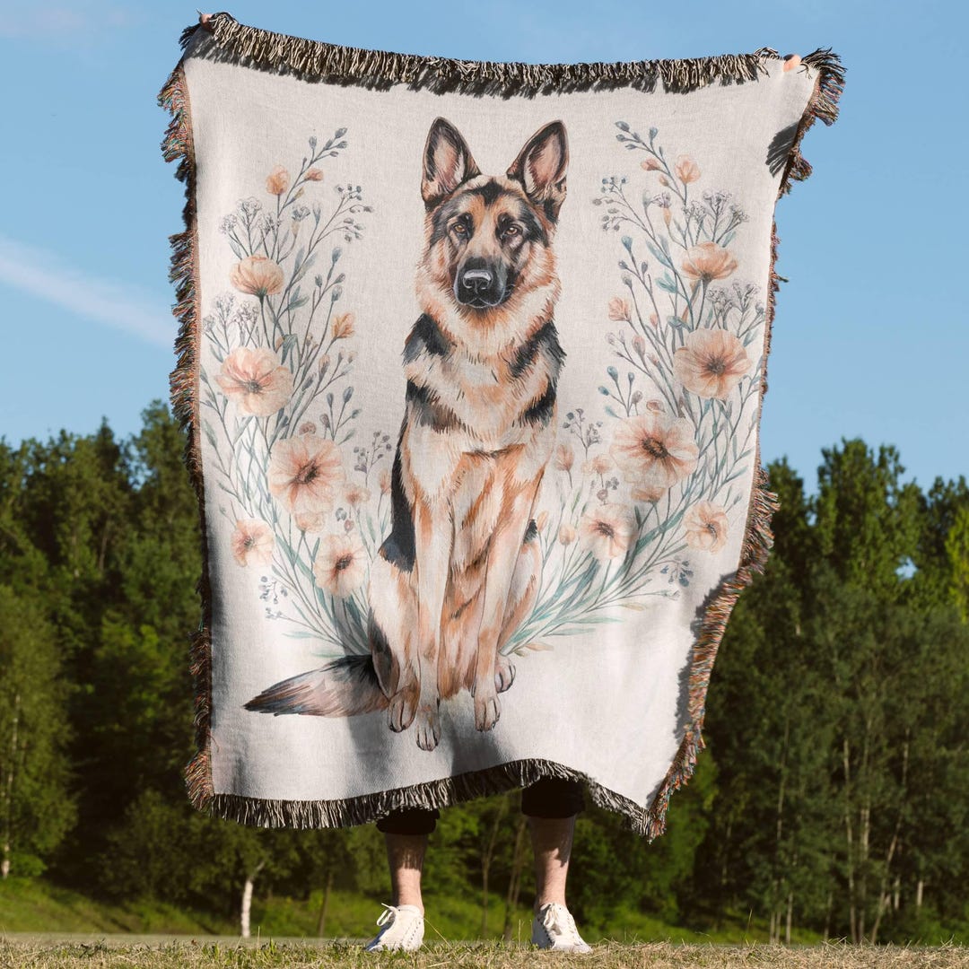 Floral German Shepherd Blanket GSD Flower Woven Throw Blanket Tapestry ...
